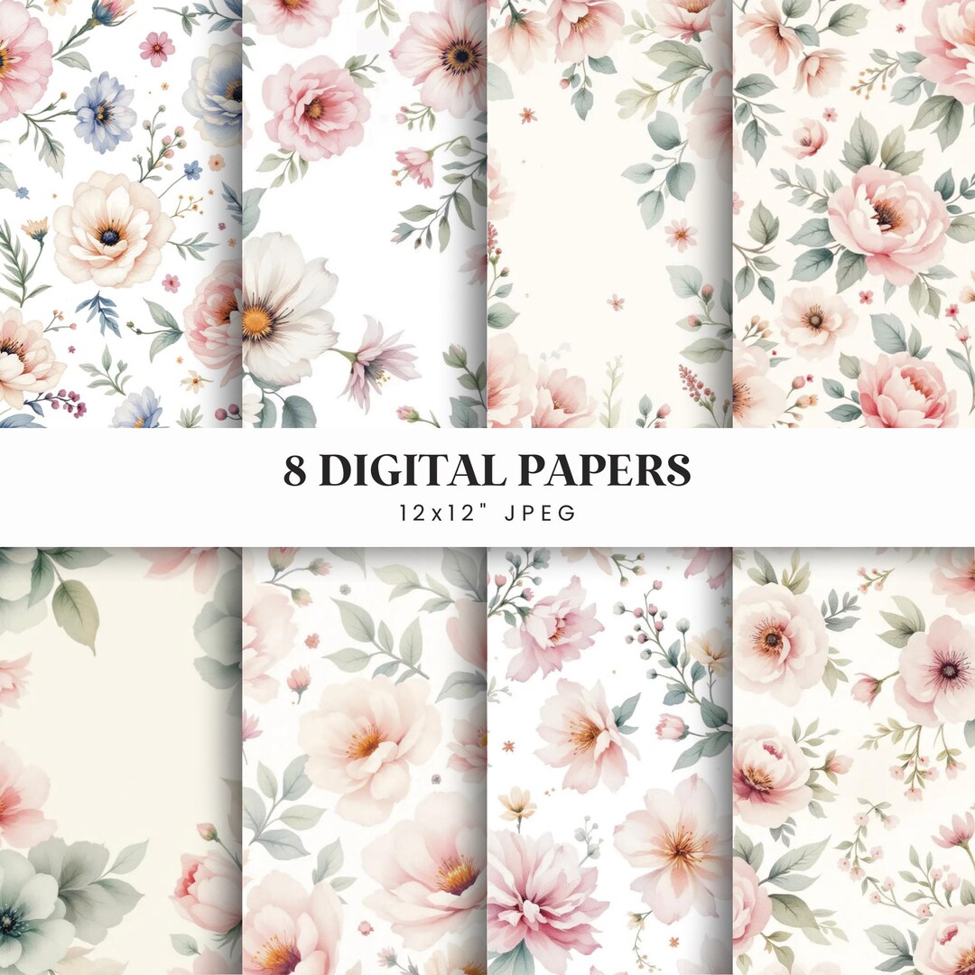 Floral Digital Paper Pack - Etsy