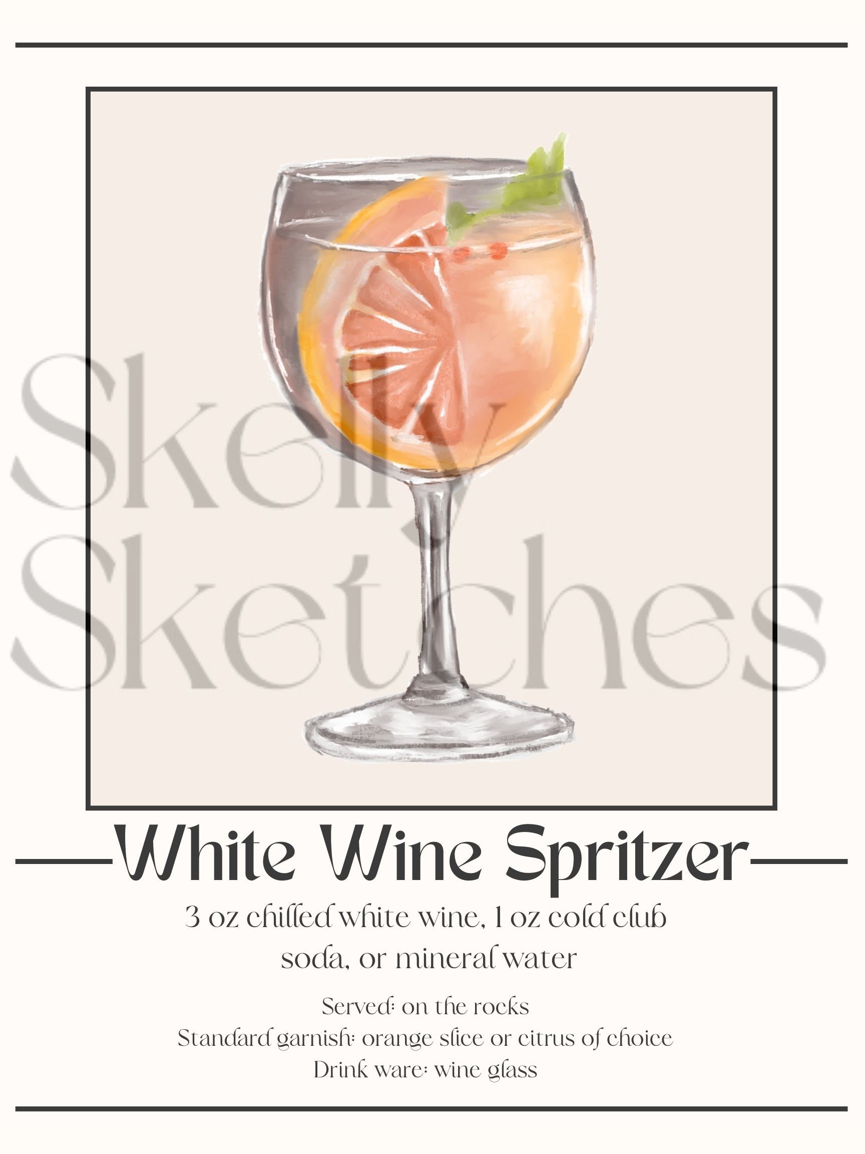 White Wine Spritzer | Bar Cart Art | Digital Print, Digital Poster ...