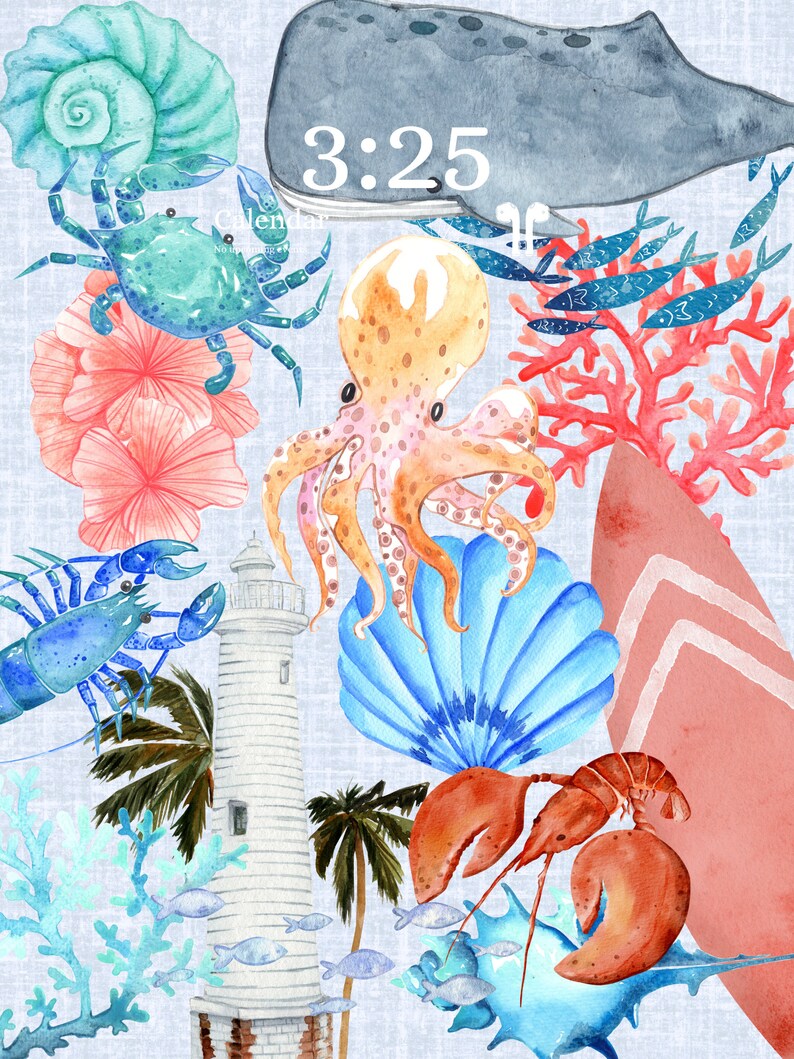 Coastal Watercolor Collage Tablet Wallpaper Digital Download - Etsy