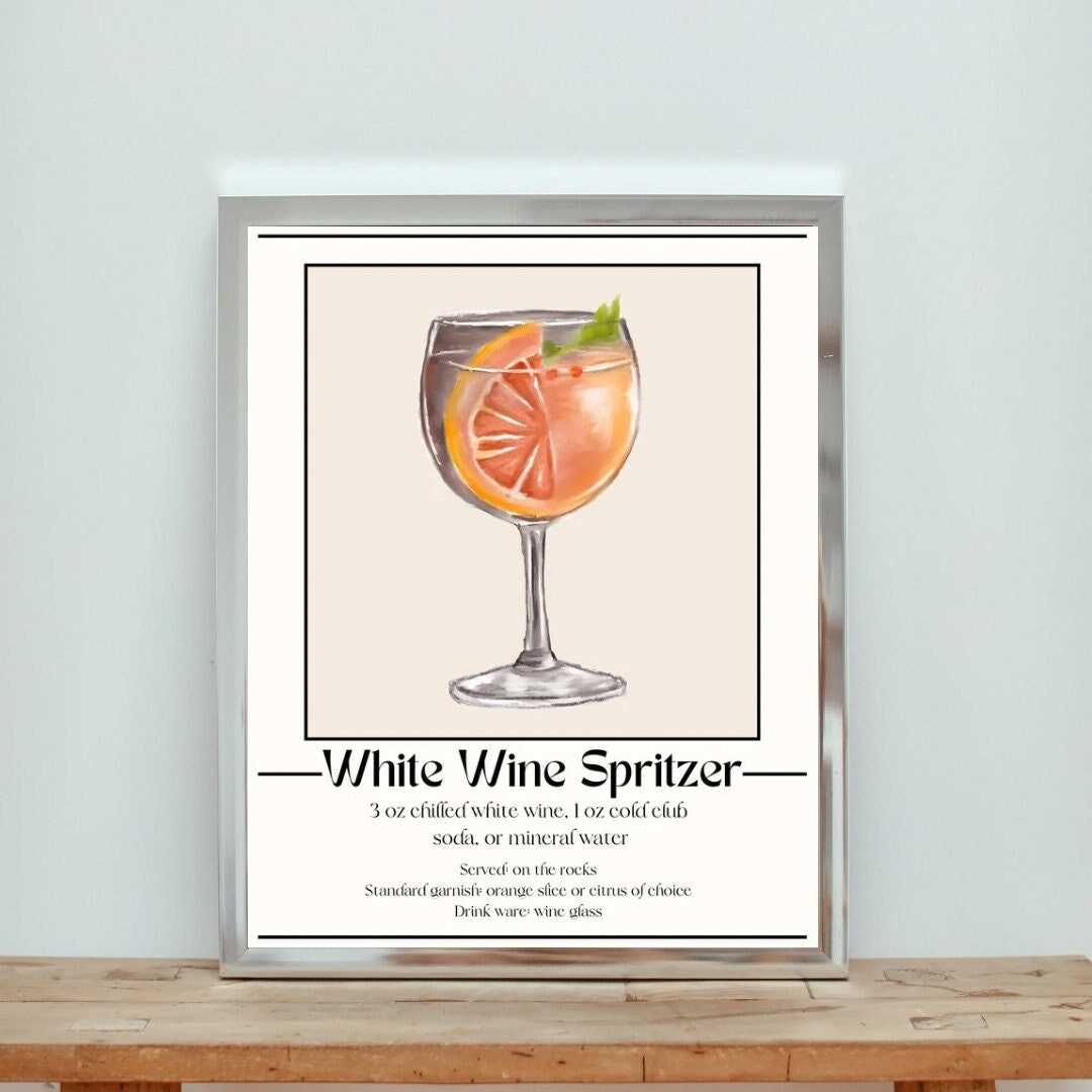 White Wine Spritzer | Bar Cart Art | Digital Print, Digital Poster ...