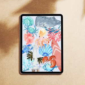 Coastal Watercolor Collage Tablet Wallpaper Digital Download - Etsy