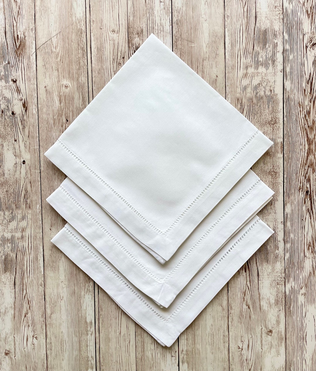 100% Cotton 35x35cm Hemstitch Tea Napkins Fine Dining Table Linen White ...