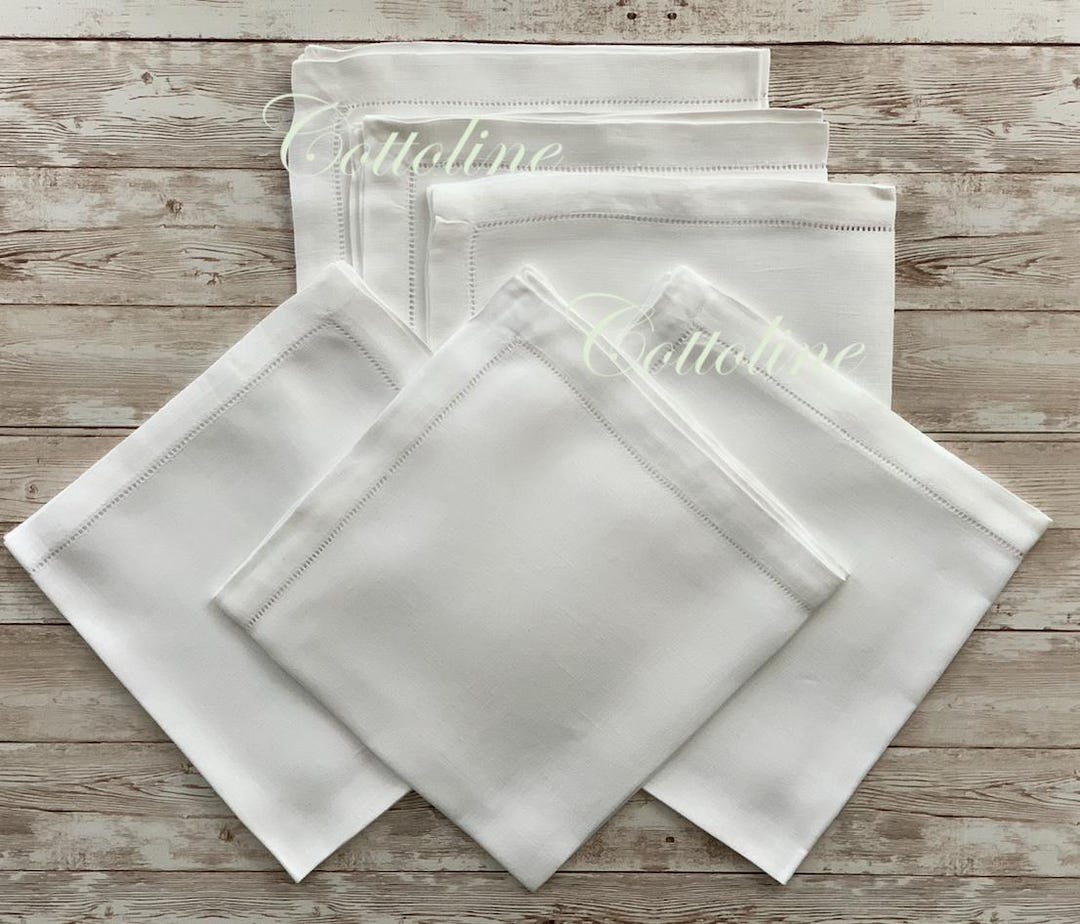 100% Cotton Hemstitch Luxury Napkins - Fine Dining Table Linen White 6 ...