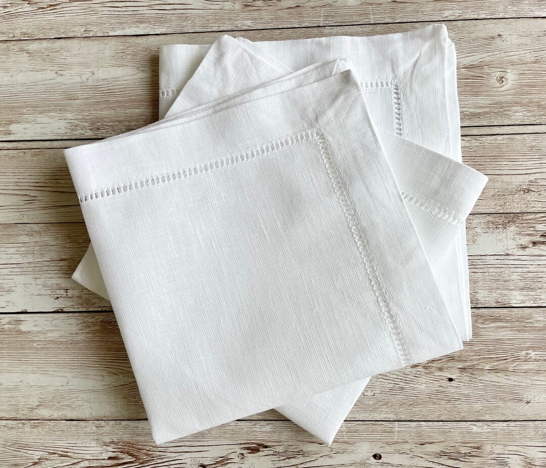 100% Linen Hemstitch Tea Napkin - Fine Dining Table Linen White ...