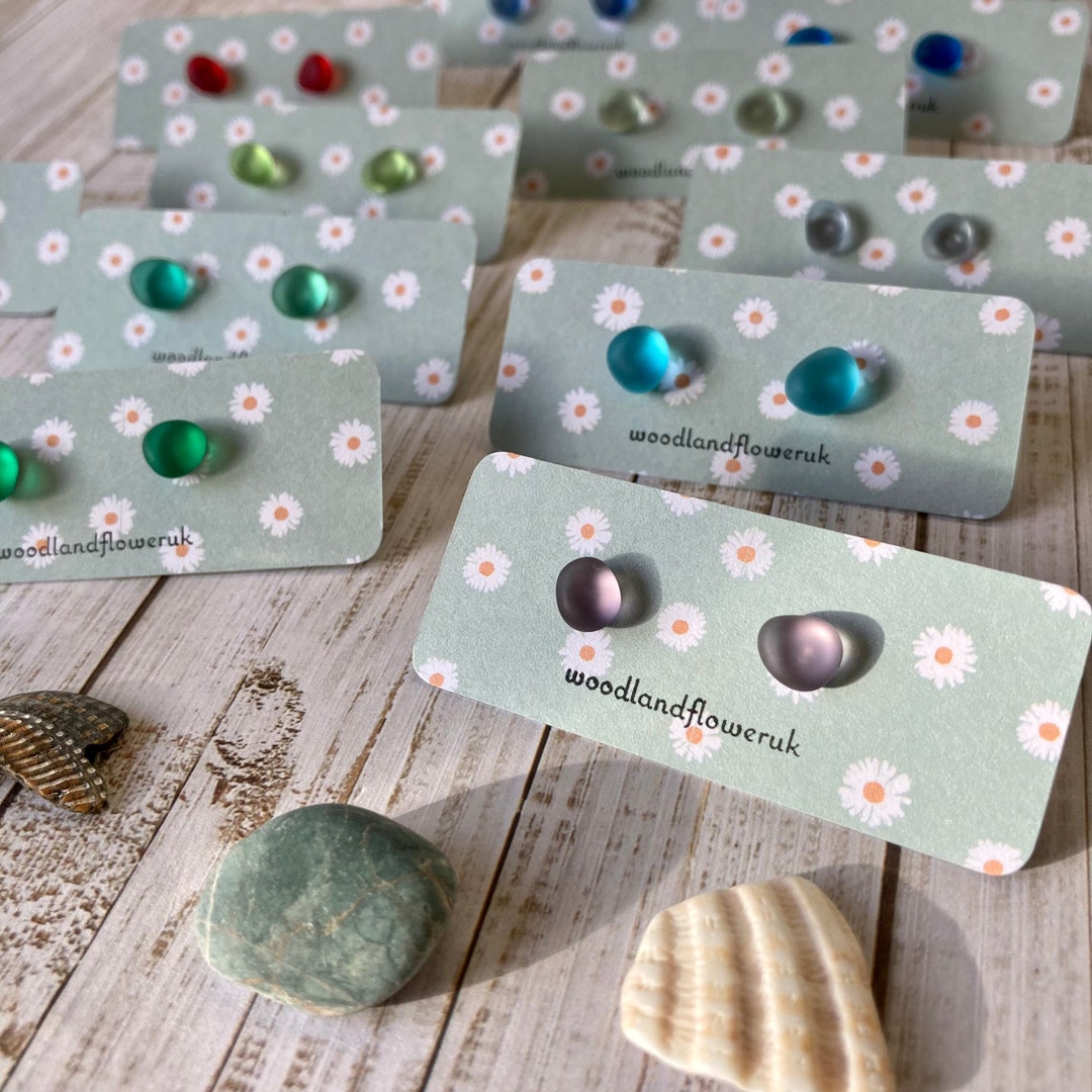 Dainty Studs Handcrafted Tiny Glass Nugget Earrings Hypoallergenic ...