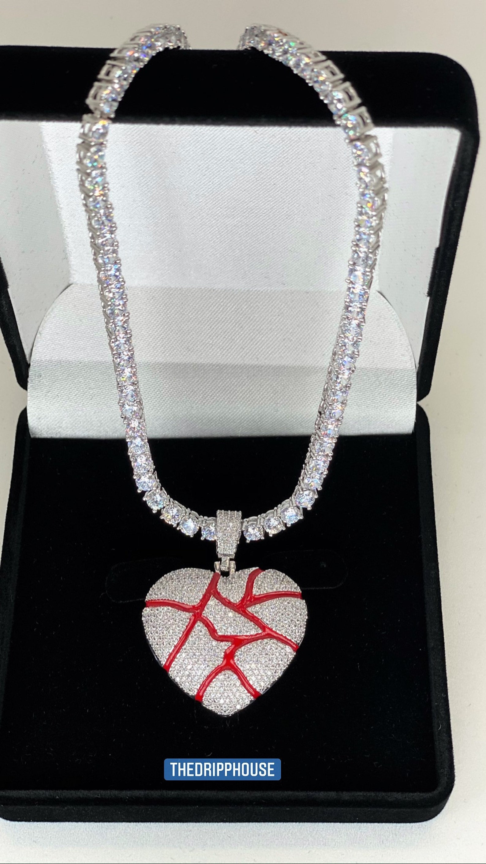 14k Iced Out Broken Heart Pendant Rope Chain 2024 Etsy