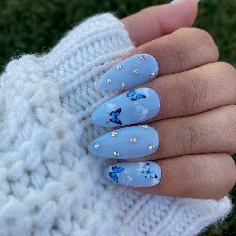Blue Fake Nails - Etsy
