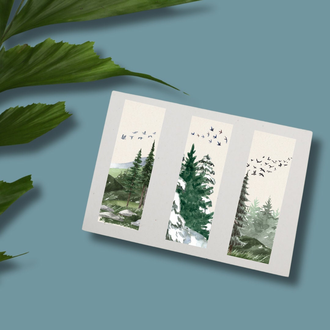 Set of 6 Forest Bookmarks, Tree Themed Bookmark Set, Digital Download ...