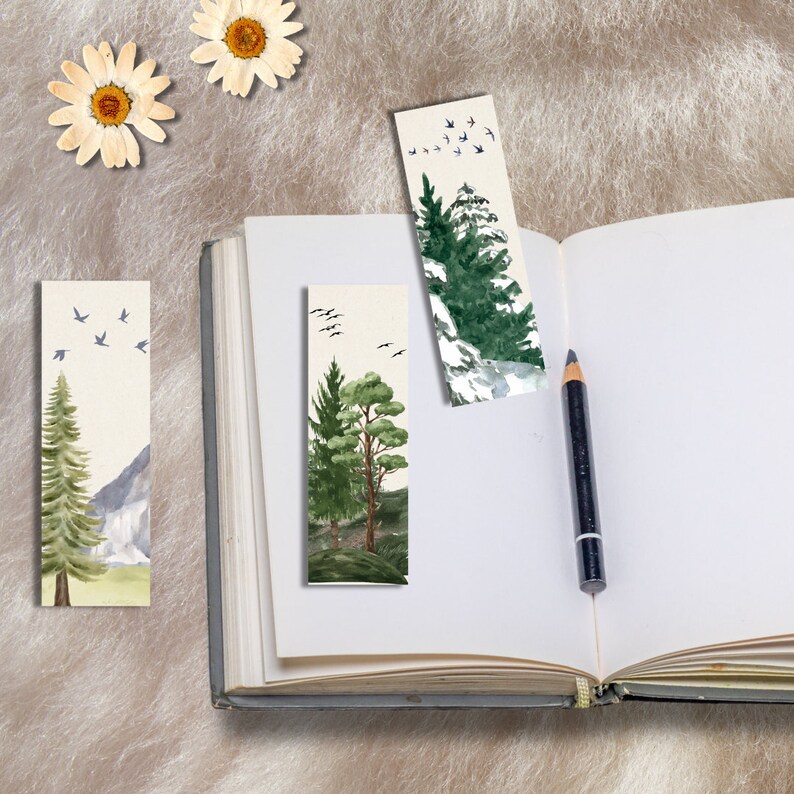 Set of 6 Forest Bookmarks, Tree Themed Bookmark Set, Digital Download ...