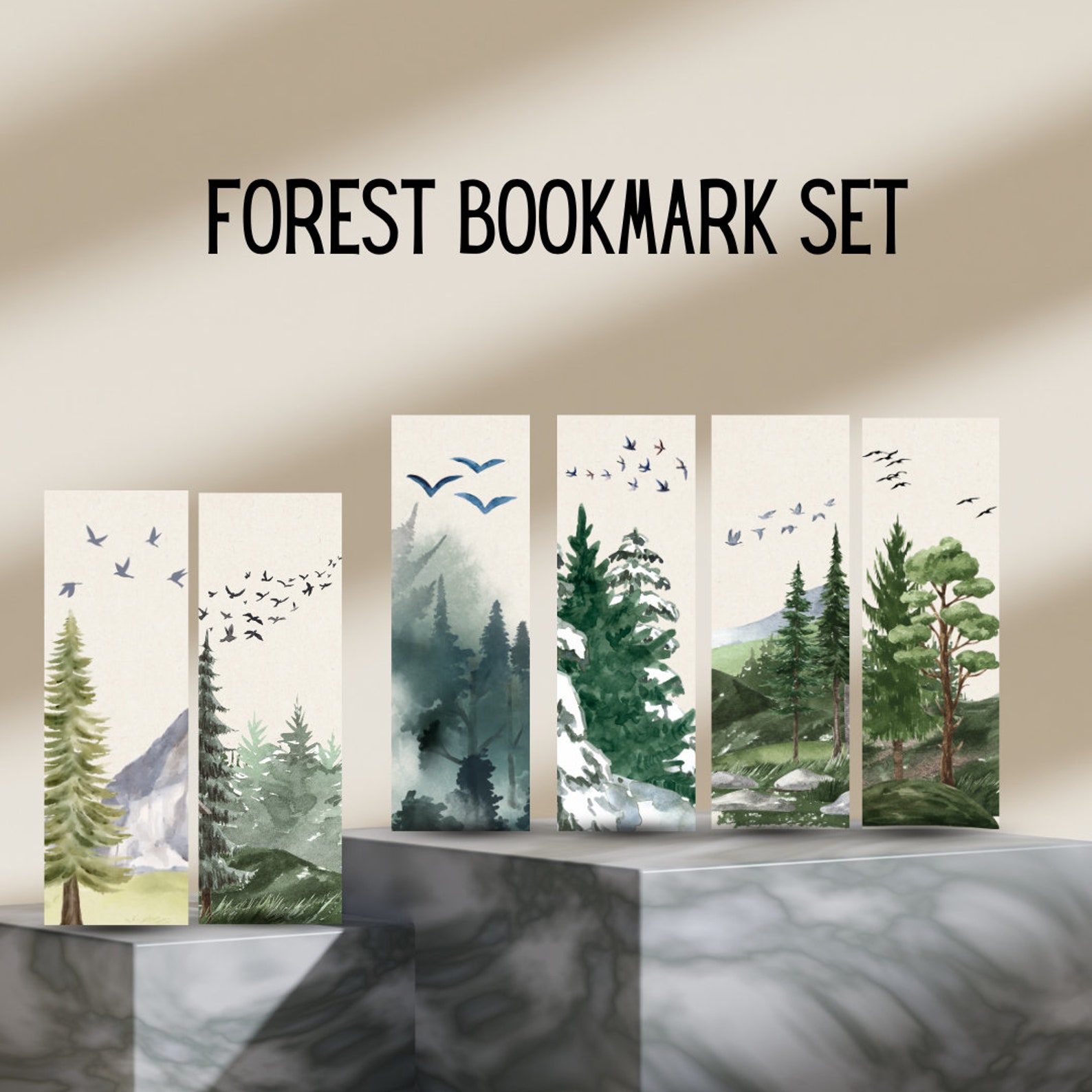 Set of 6 Forest Bookmarks, Tree Themed Bookmark Set, Digital Download ...