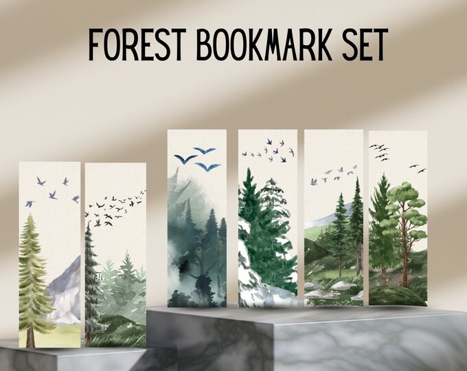 Set of 6 Forest Bookmarks, Tree Themed Bookmark Set, Digital Download ...