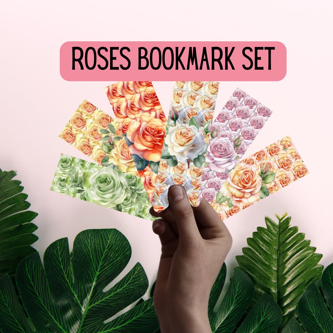 Elegant Rose Bookmark Set of 6 | Digital Download | Printable Bookmark ...