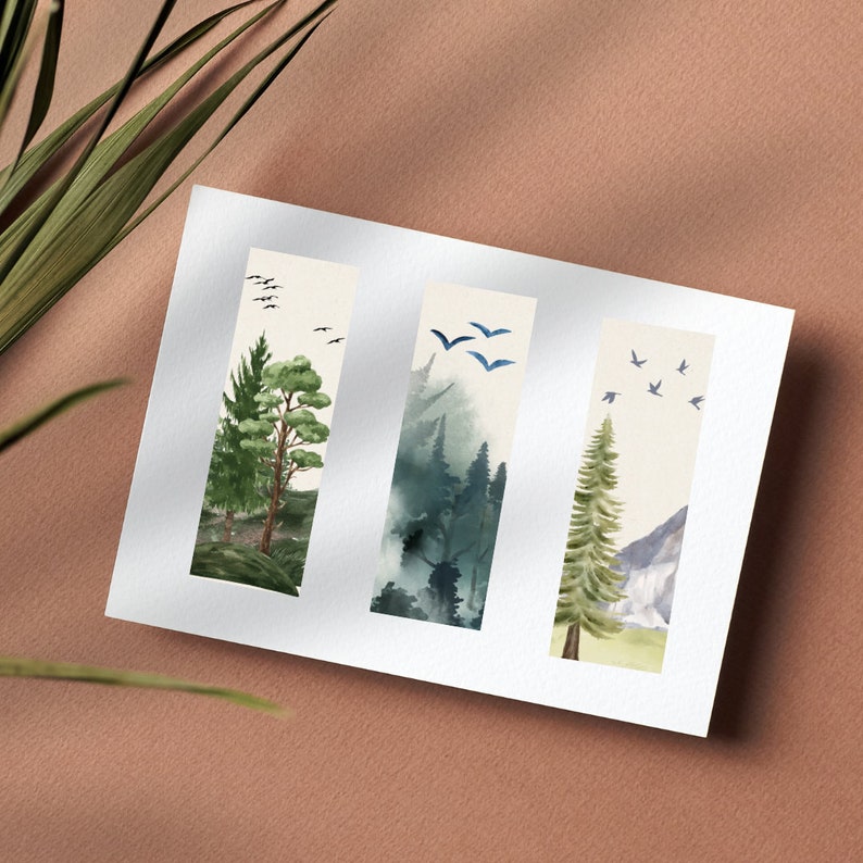 Set of 6 Forest Bookmarks, Tree Themed Bookmark Set, Digital Download ...