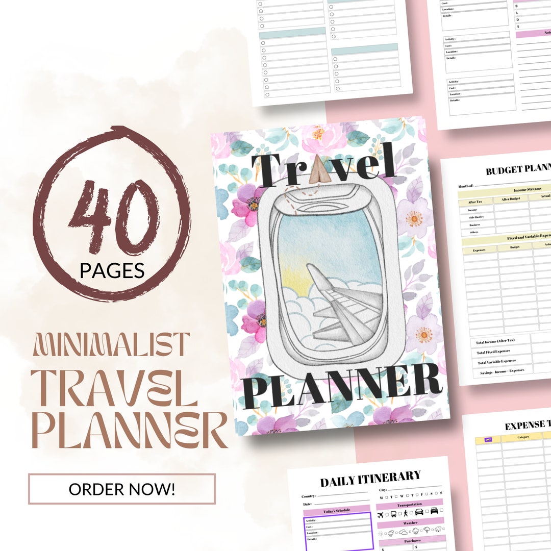 Travel Minimalist Planner, 40 Pages Tour Journal, Printable PDF Planner ...