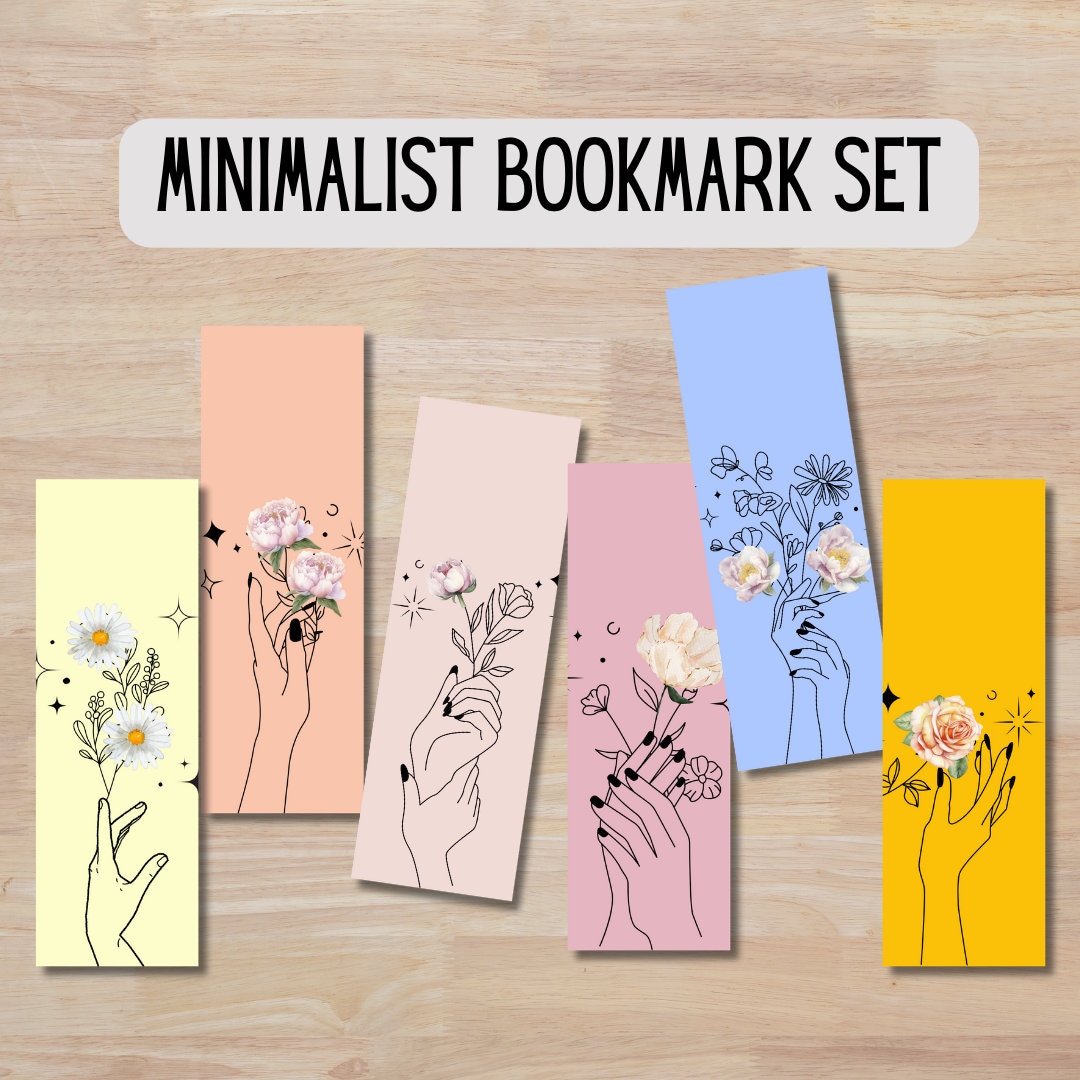 Set of 6 Minimalist Bookmarks, Lineart Themed Bookmark Set, Digital ...