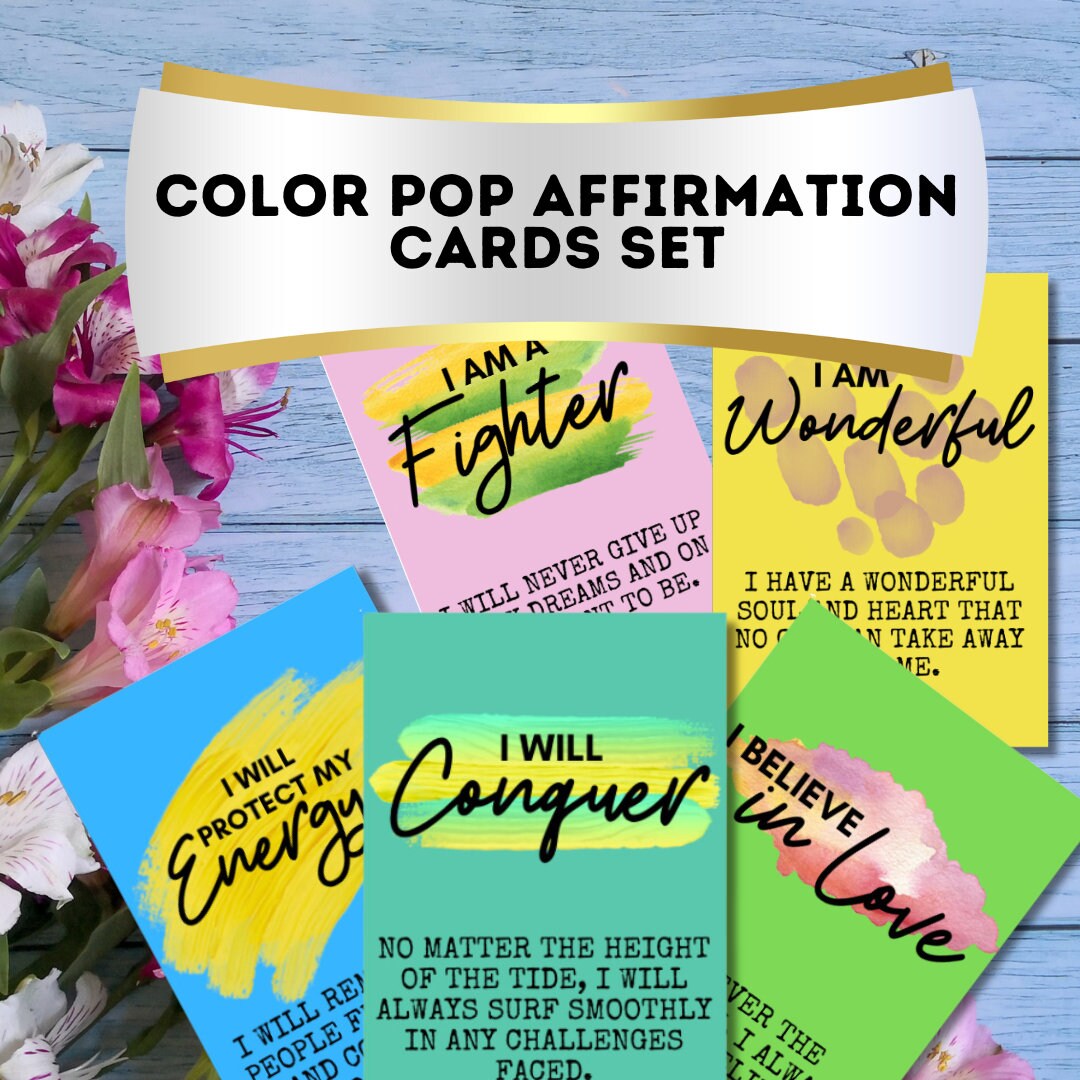 Set of 40 Color Pop Theme Affirmation Cards, Positivity Cards ...