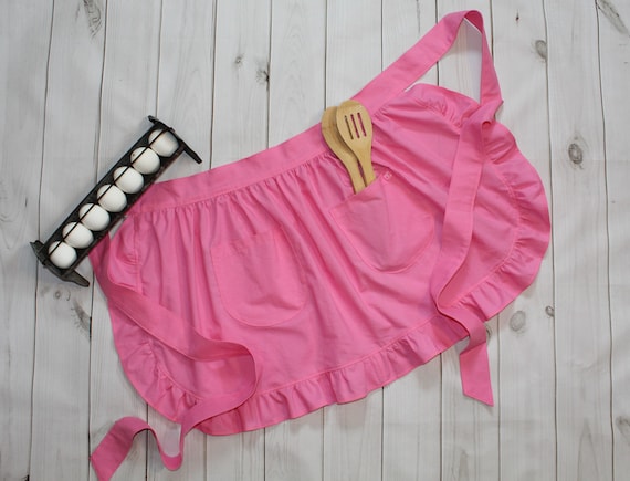 Pink Retro Half Apron With Ruffles Vintage Half Apron Vintage Baking Apron Cooking Apron Apron With Pockets Etsy
