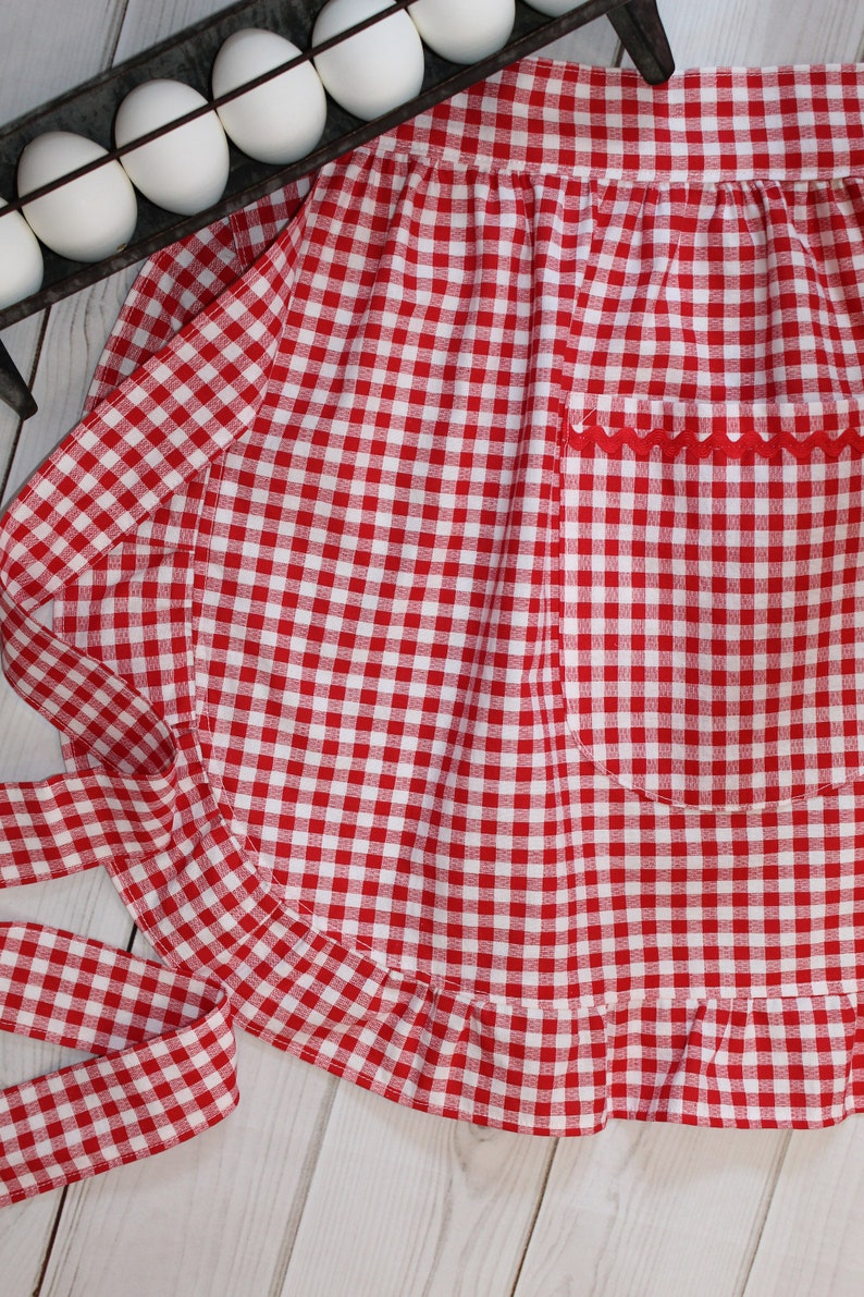 Red Checked Retro Half Apron With Ruffles Plus Size Apron - Etsy
