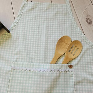Mint Gingham Vintage Apron With Ruffle, Full Apron, Vintage Apron ...