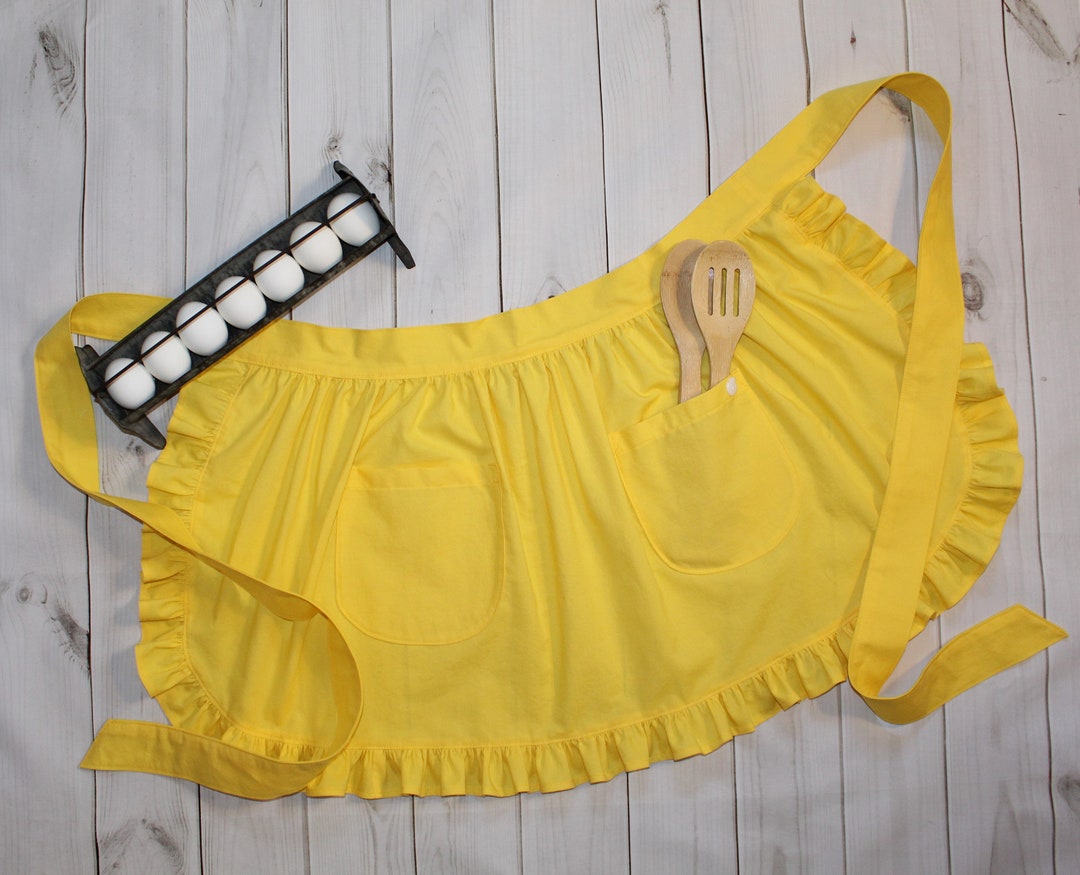 Yellow Retro Half Apron With Ruffles, Plus Size Apron, Vintage Half ...