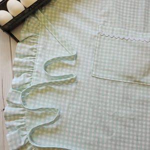 Mint Gingham Vintage Apron With Ruffle, Full Apron, Vintage Apron ...