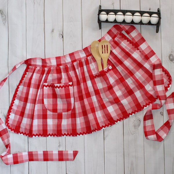 Red Gingham Apron - Etsy