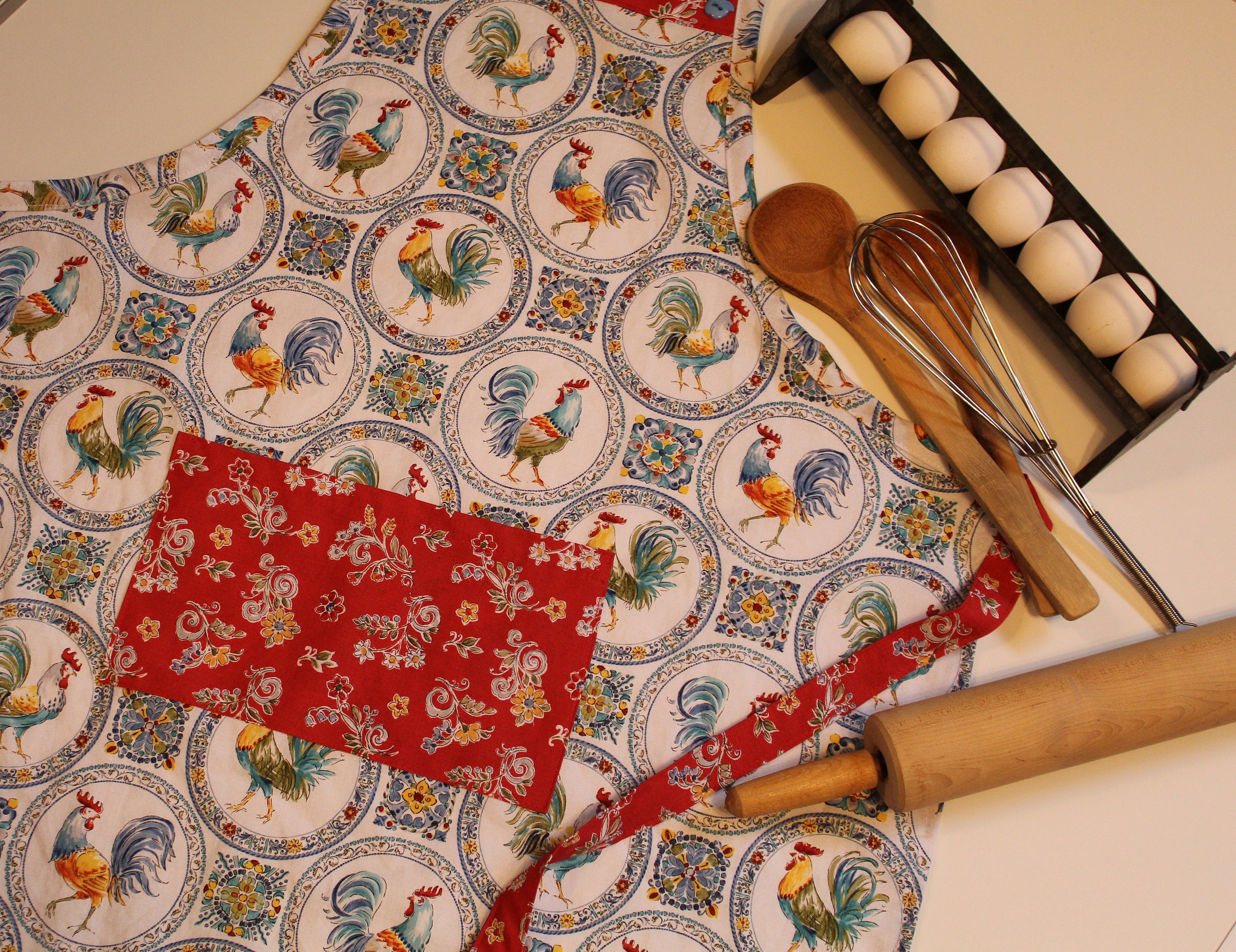 Apron With Blue Chicken Pattern and Red Trim Retro Apron for - Etsy