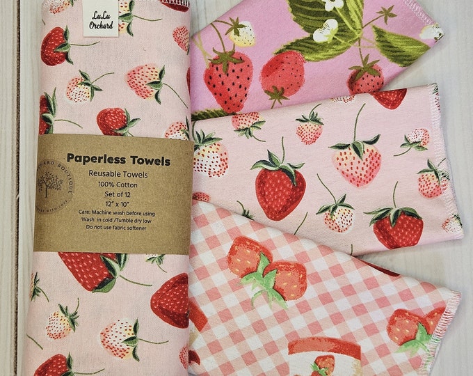 Strawberry Prints Paperless Paper Towels, 12 Count, Washable Paper ...