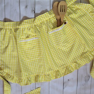 Yellow Checked Retro Half Apron With Ruffles, Plus Size Apron, Vintage ...