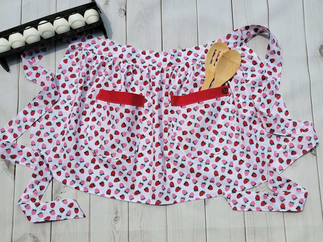 Retro Half Apron, Strawberry Apron, Red Half Apron, Vintage Half Apron ...