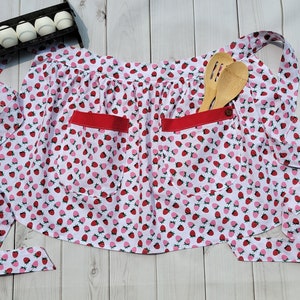 Retro Half Apron, Strawberry Apron, Red Half Apron, Vintage Half Apron ...
