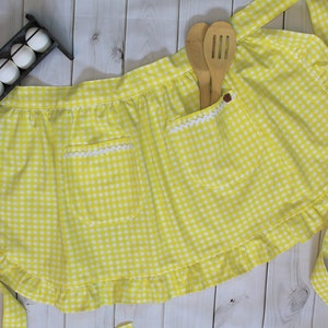 Yellow Checked Retro Half Apron With Ruffles, Plus Size Apron, Vintage ...