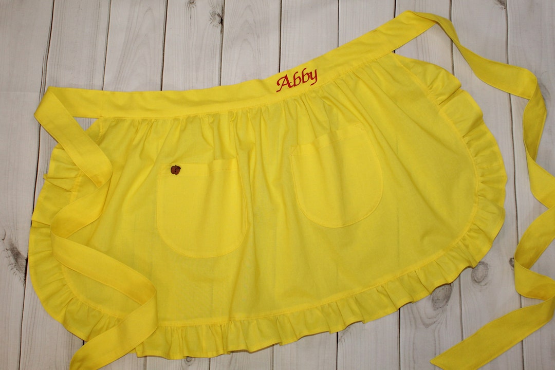 Personalized Yellow Retro Half Apron With Ruffles, Plus Size Apron ...