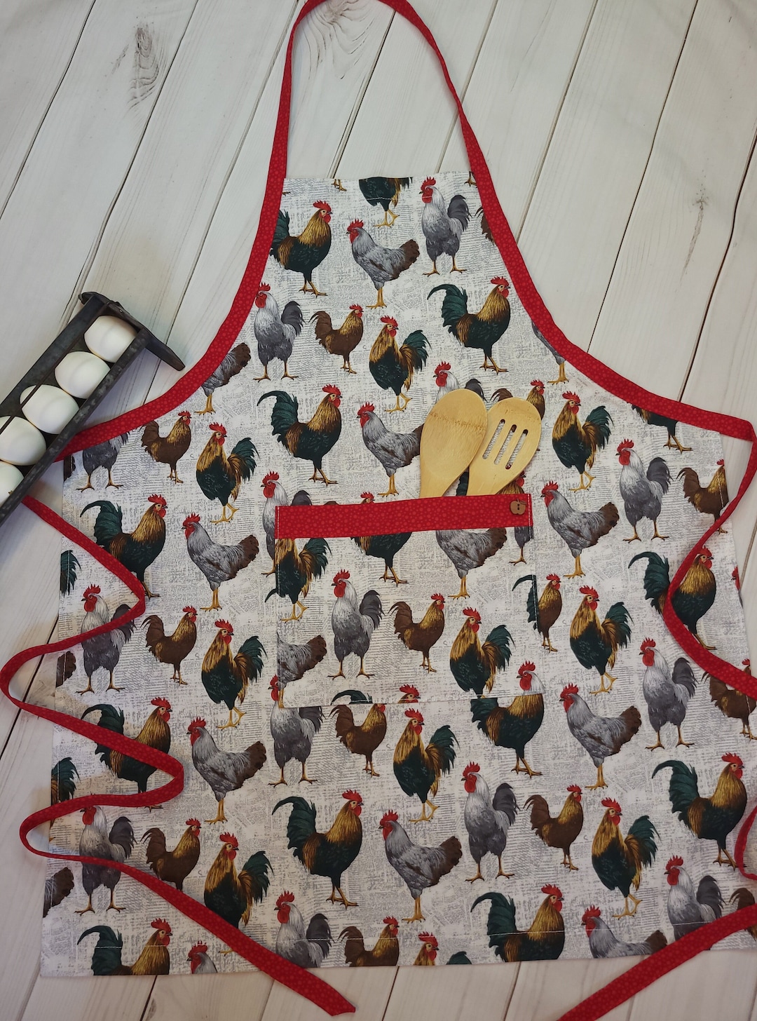 Rooster Print Apron for Women, Retro Chicken Print Apron, Full Apron ...