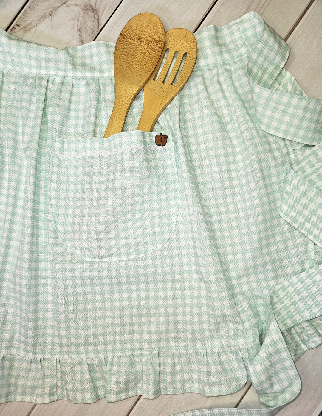 Mint Gingham Apron, Retro Half Apron, Gingham Half Apron, Vintage Half Apron, Waist Apron, Half ...
