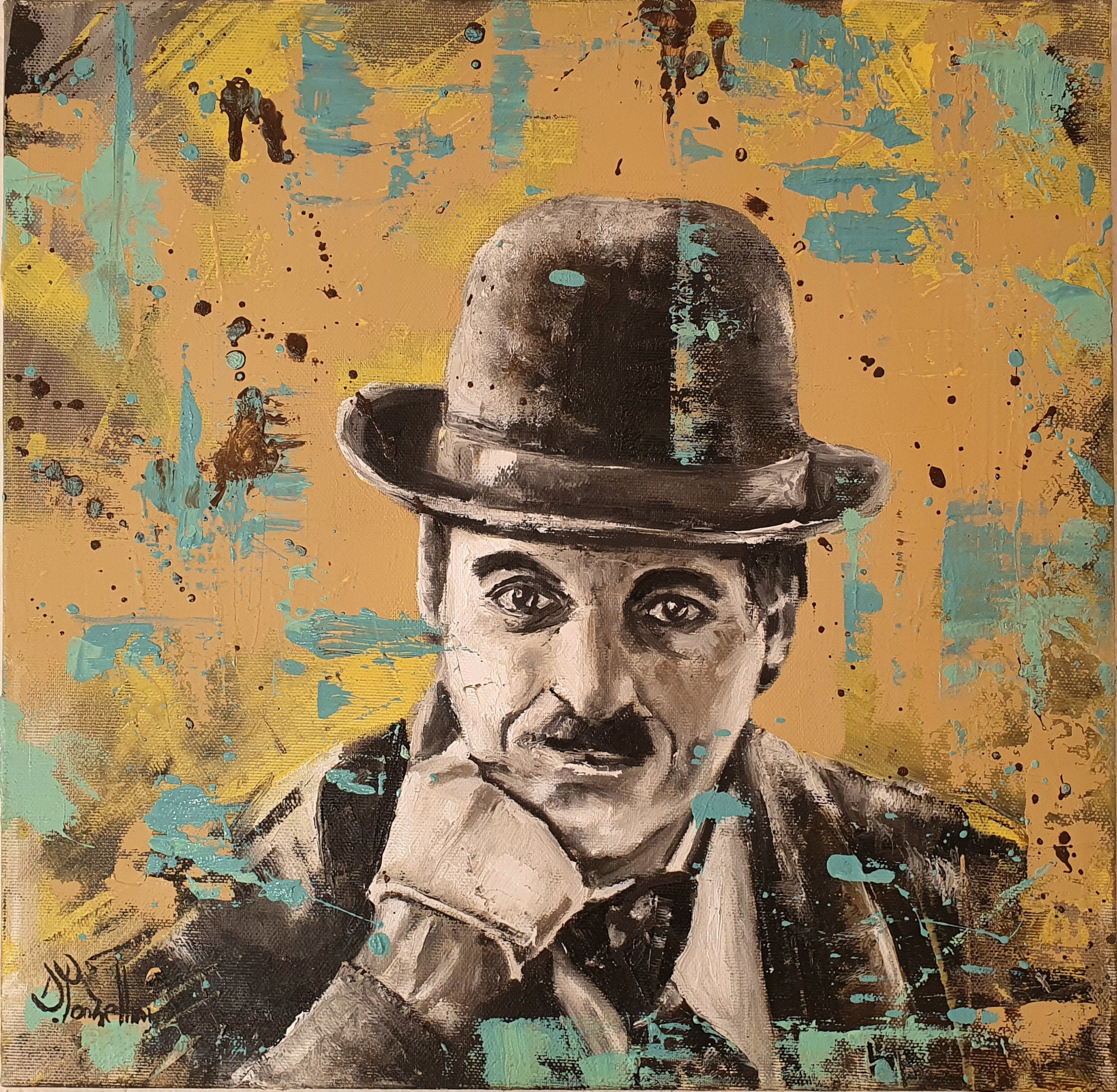 Charlie Chaplin Oil painting on canvas Portrait Pop Art | Etsy