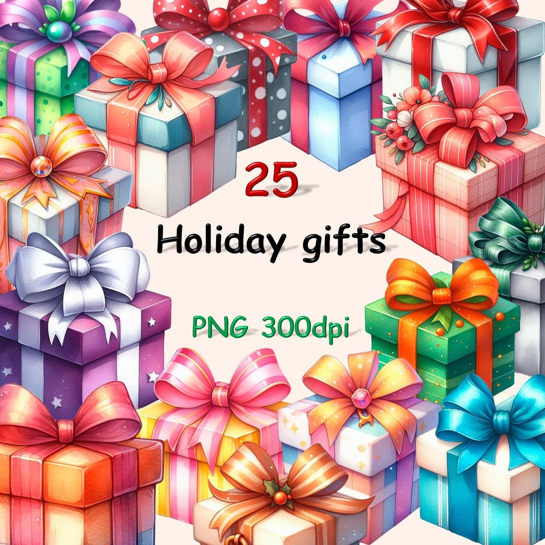 Watercolor Christmas Gifts PNG Clipart: Holiday Presents (commercial ...
