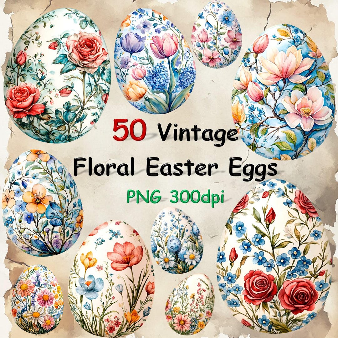 50 ovos de Páscoa florais vintage, ovos de Páscoa em aquarela ...