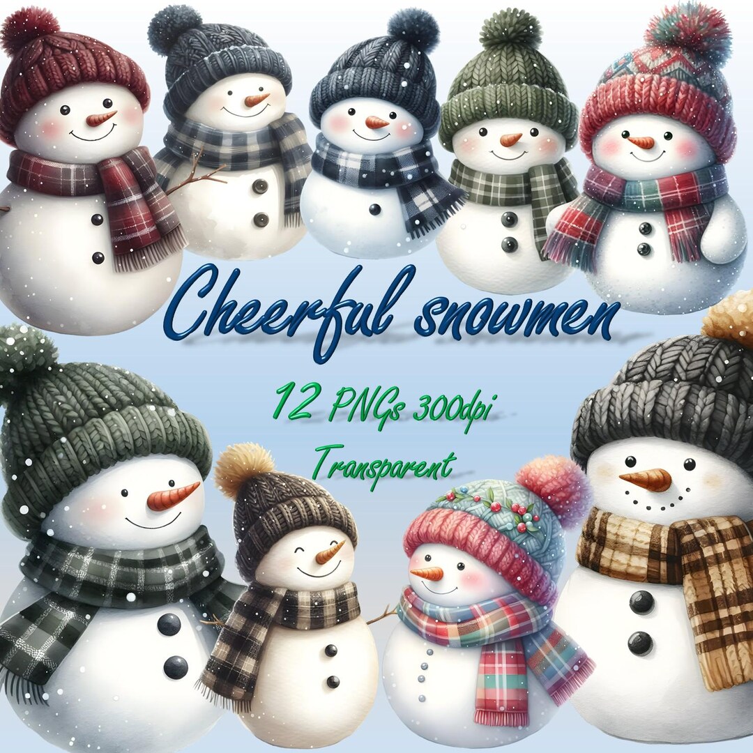 Knit Hat Snowmen Clipart, Winter PNG Collection (digital Download) - Etsy