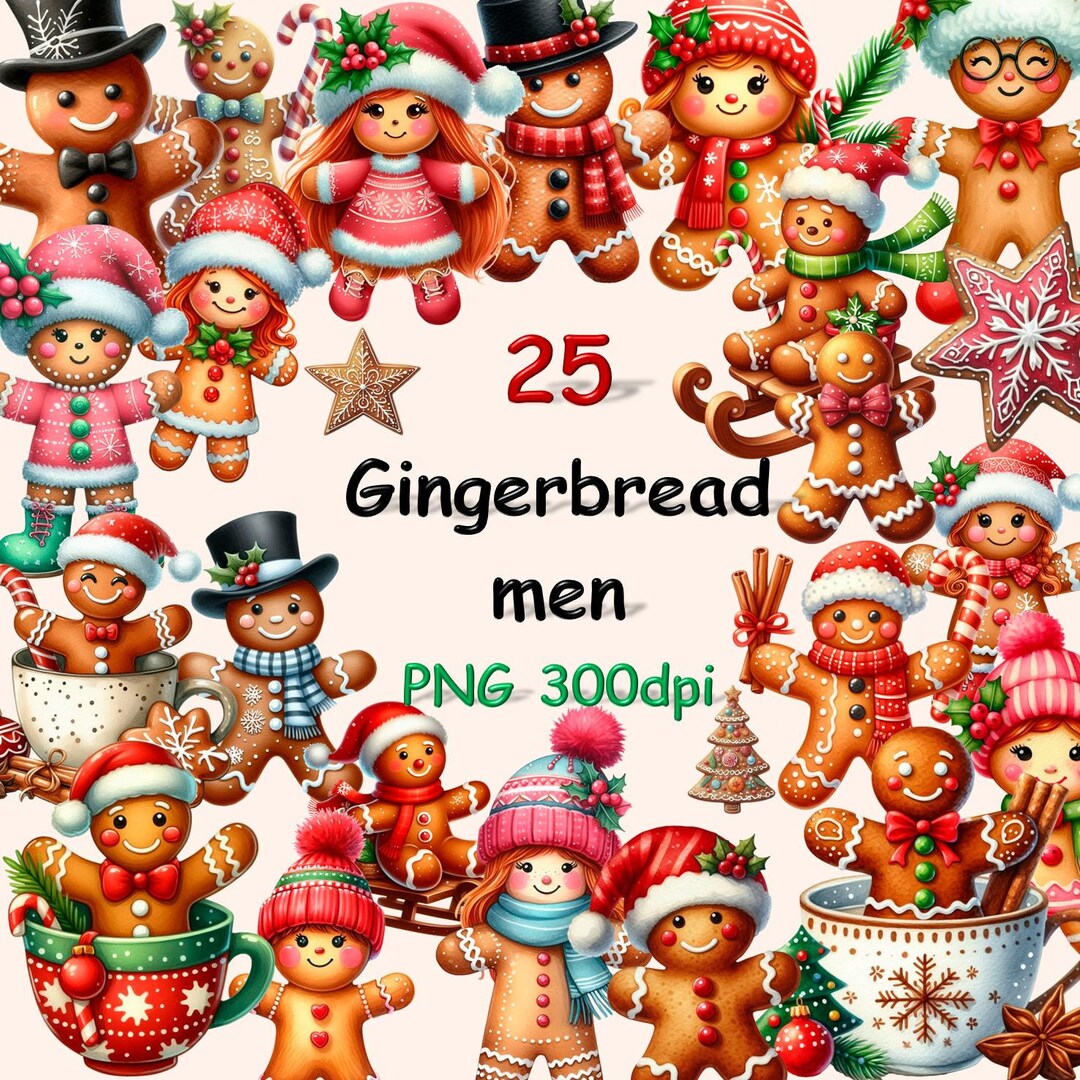 Watercolor Gingerbread Men PNG Set: Christmas Stickers (digital ...