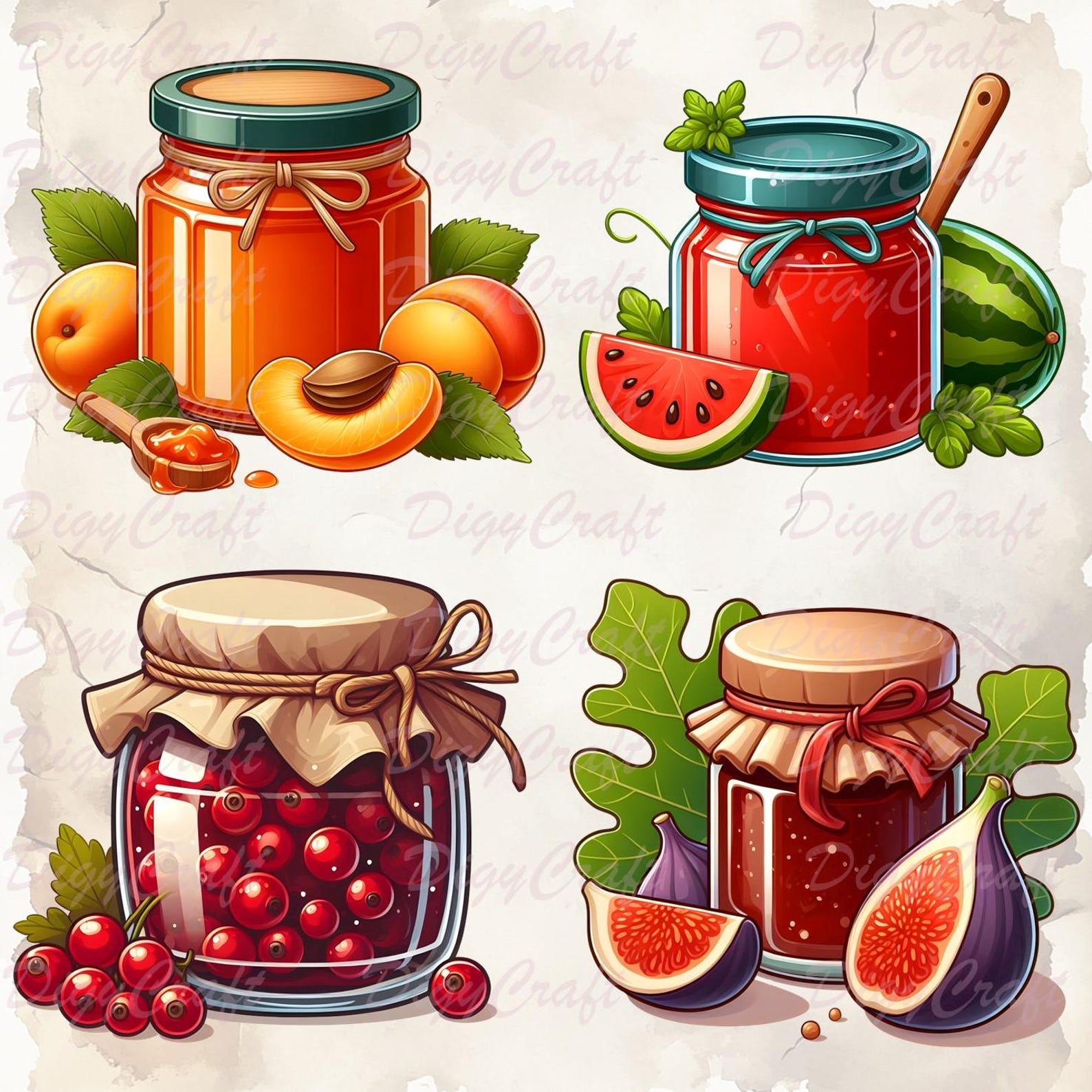 40 Jars With Jam Clipart, Jam Jar Clipart, Printable Watercolor Clipart ...