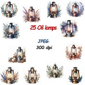 25 Images, Vintage Oil Lamps, Watercolor - Etsy