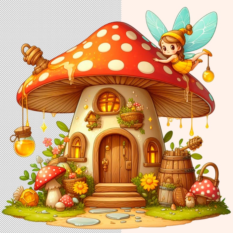 50 PNG- Mushroom Houses , Cute Mushroom Houses Clipart, TRANSPARENT ...