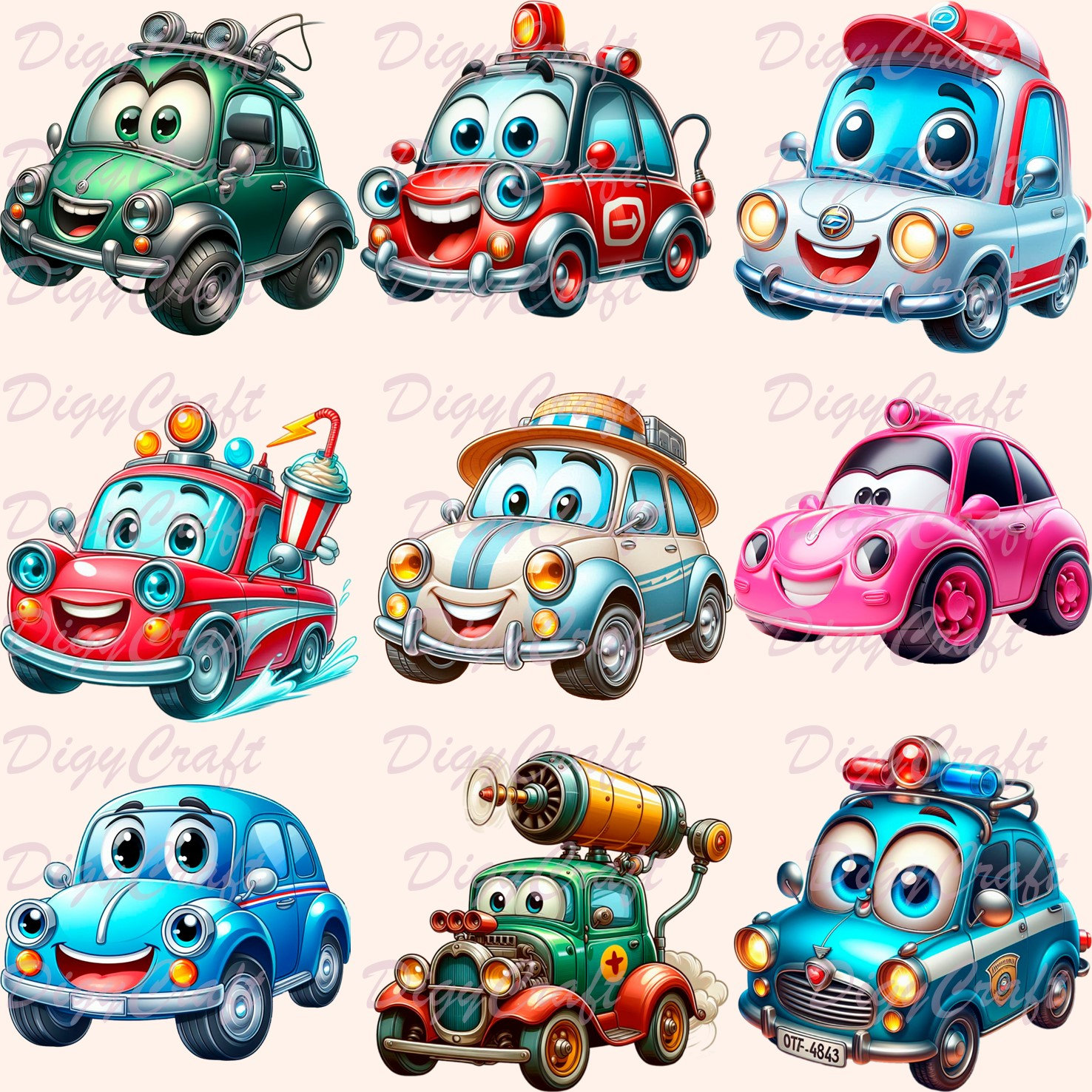 50 Funny Cars Clipart: Watercolor PNG Images (digital Download) - Etsy