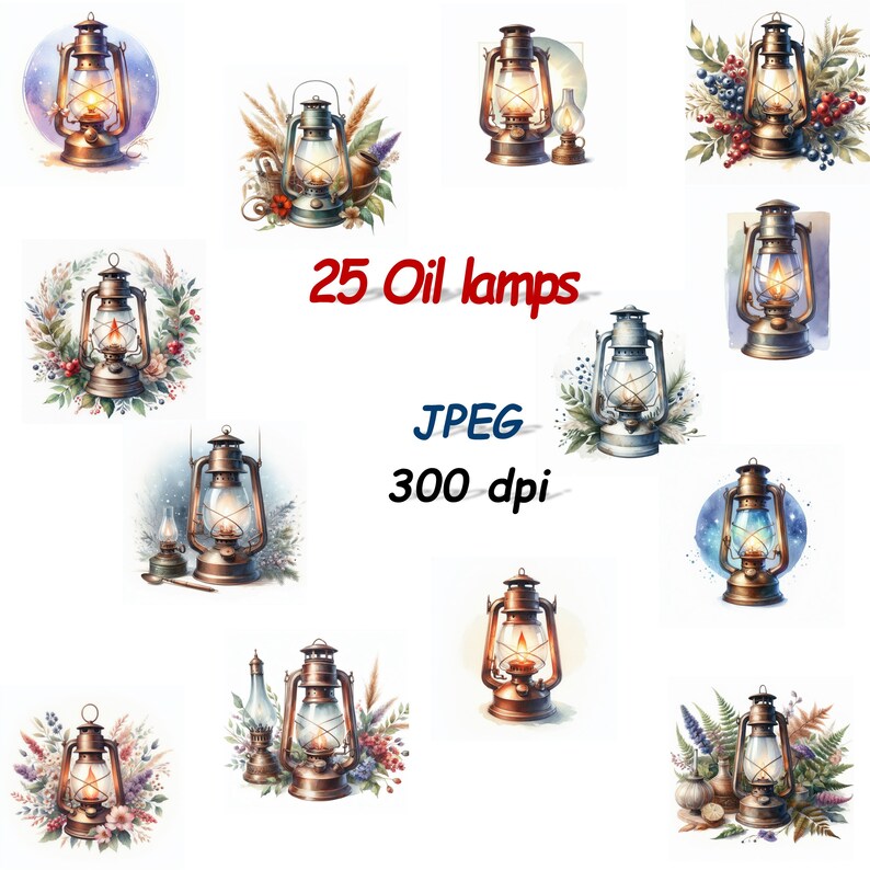 25 Images, Vintage Oil Lamps, Watercolor - Etsy