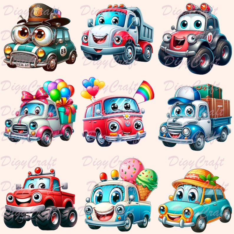 50 Funny Cars Clipart: Watercolor PNG Images (digital Download) - Etsy