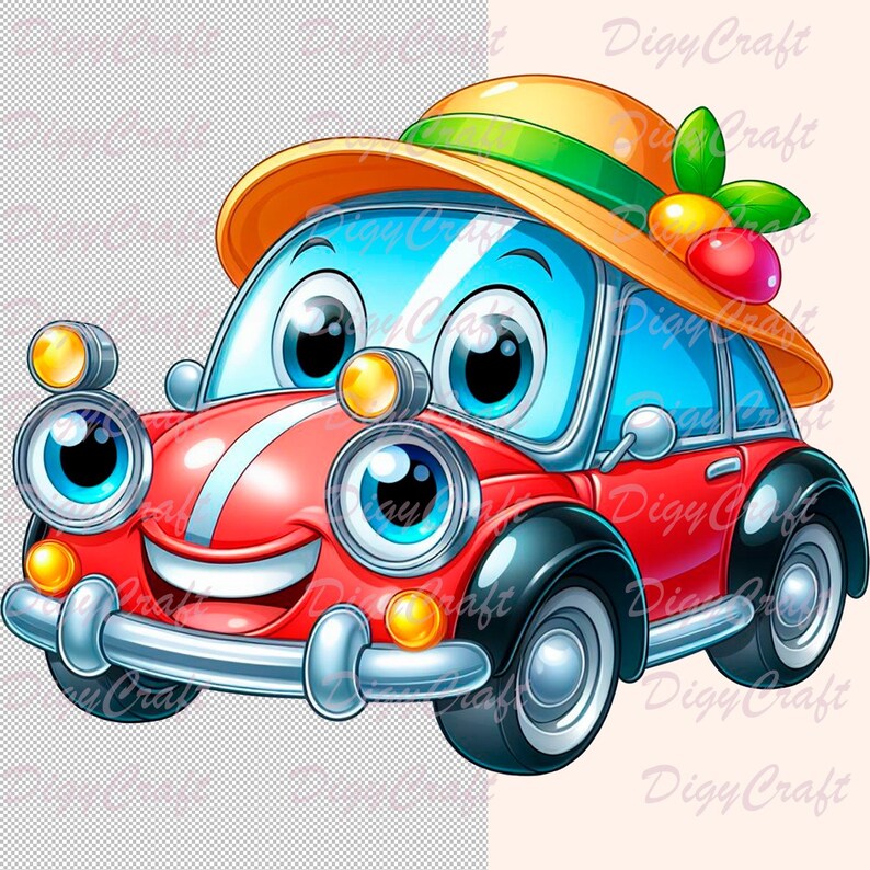 50 Funny Cars Clipart: Watercolor PNG Images (digital Download) - Etsy