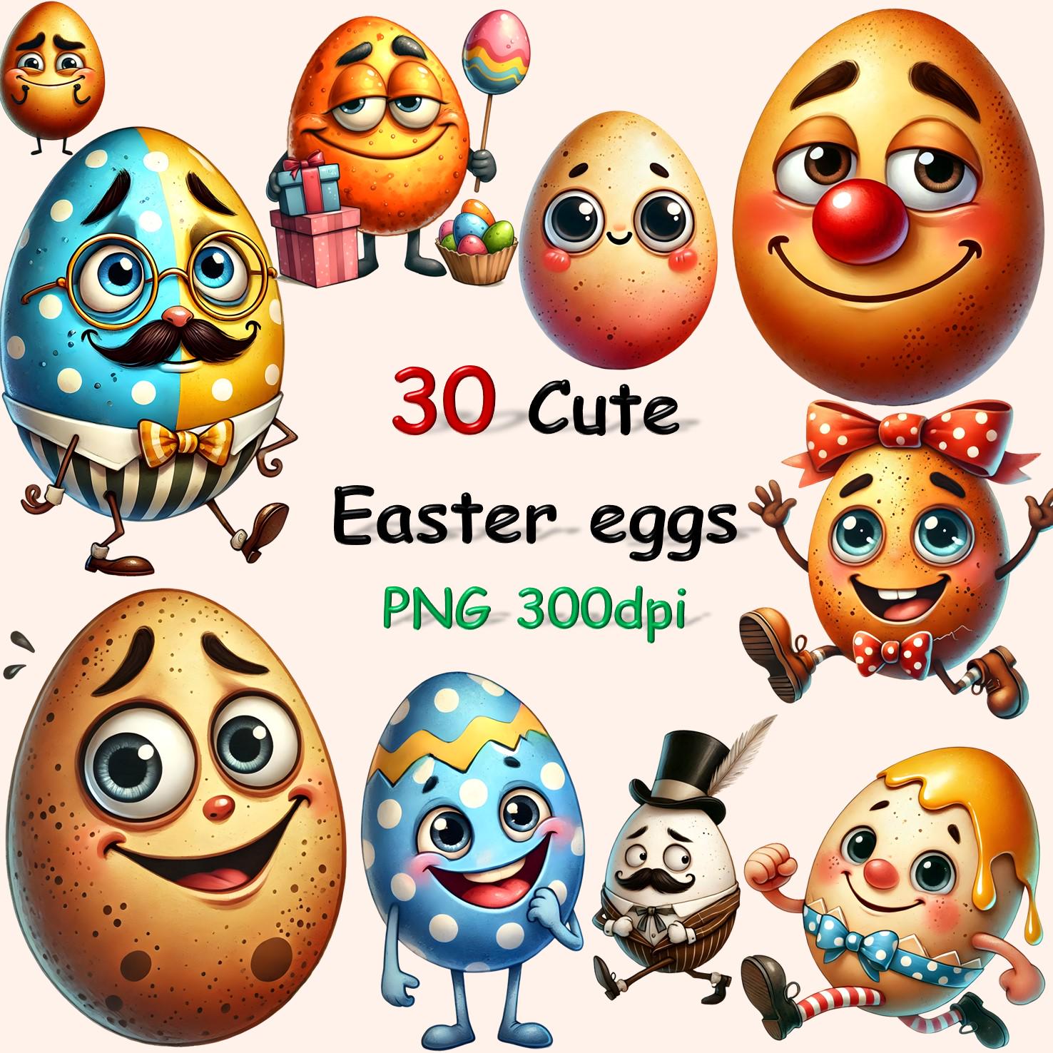 30 Pngs- Easter Eggs, Cute Eggs Clipart, Funny Ester Eggs, TRANSPARENT ...