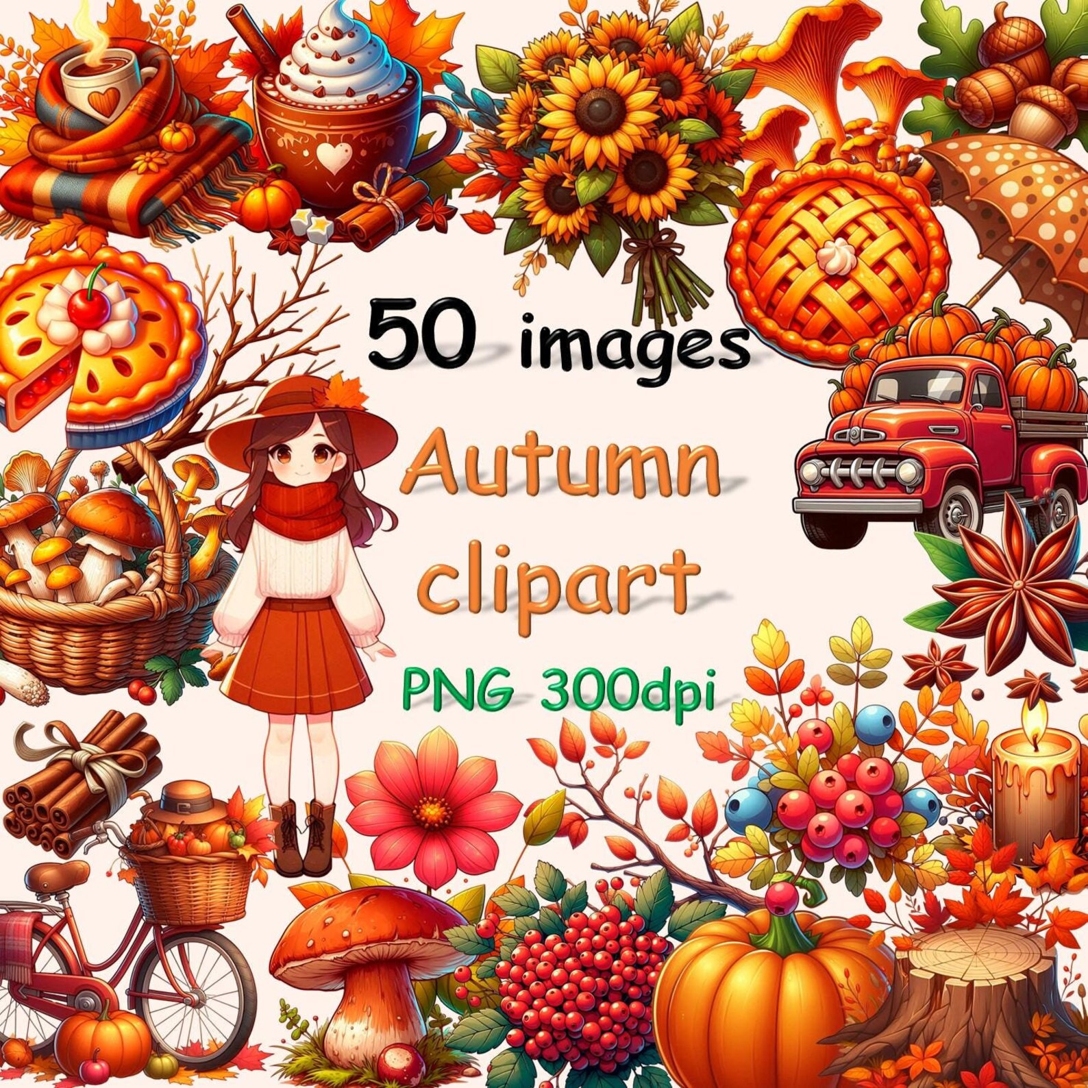 50 PNG- Autumn Clipart, Fall Cipart, Autumn Stickers, TRANSPARENT ...