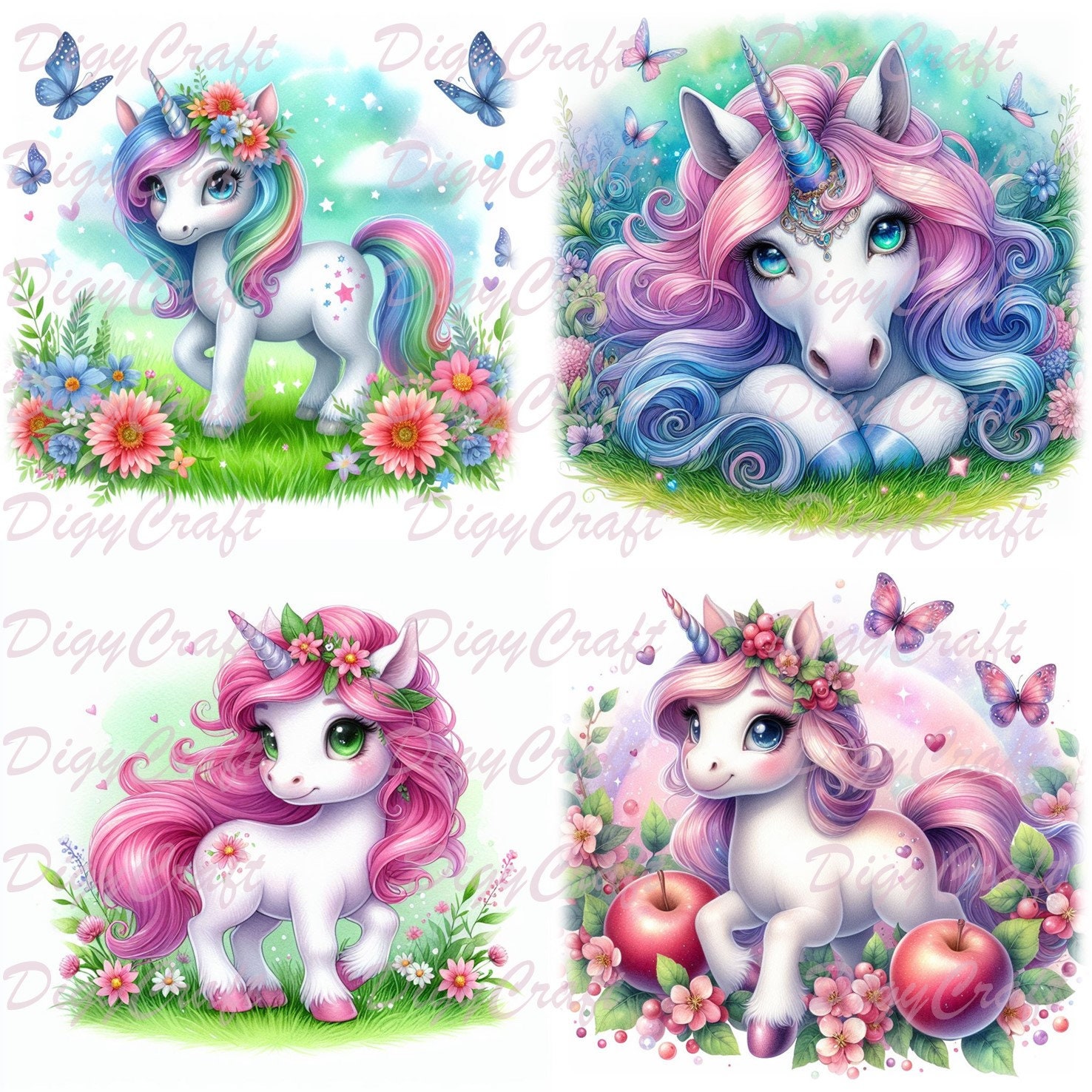 25 Little Unicorns, Clipart, Printable Watercolor Clipart, High Quality ...